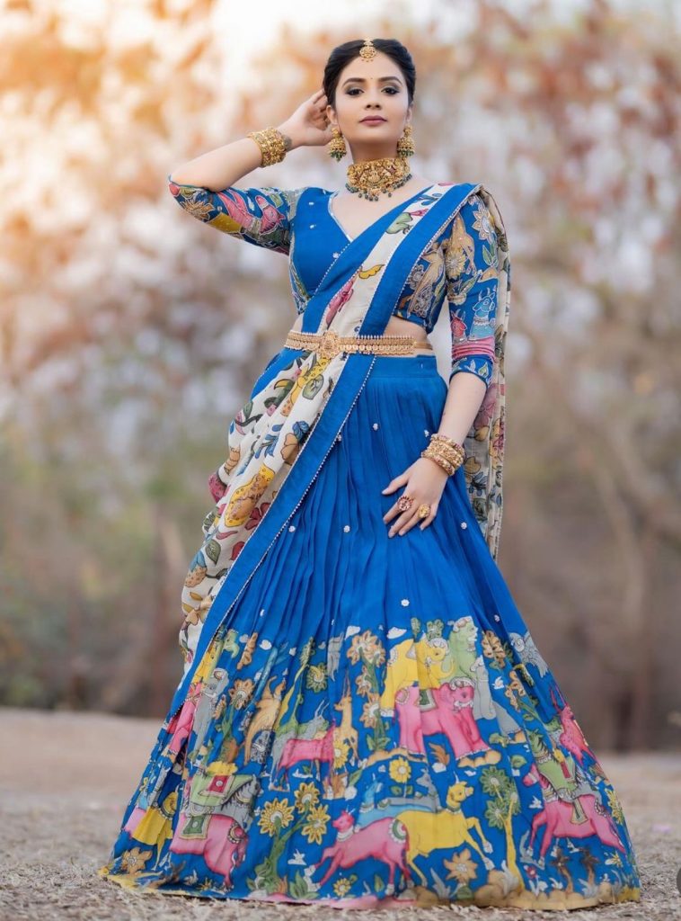 Blue Chant Crepe Printed Lehenga Choli - RoyalAnarkali