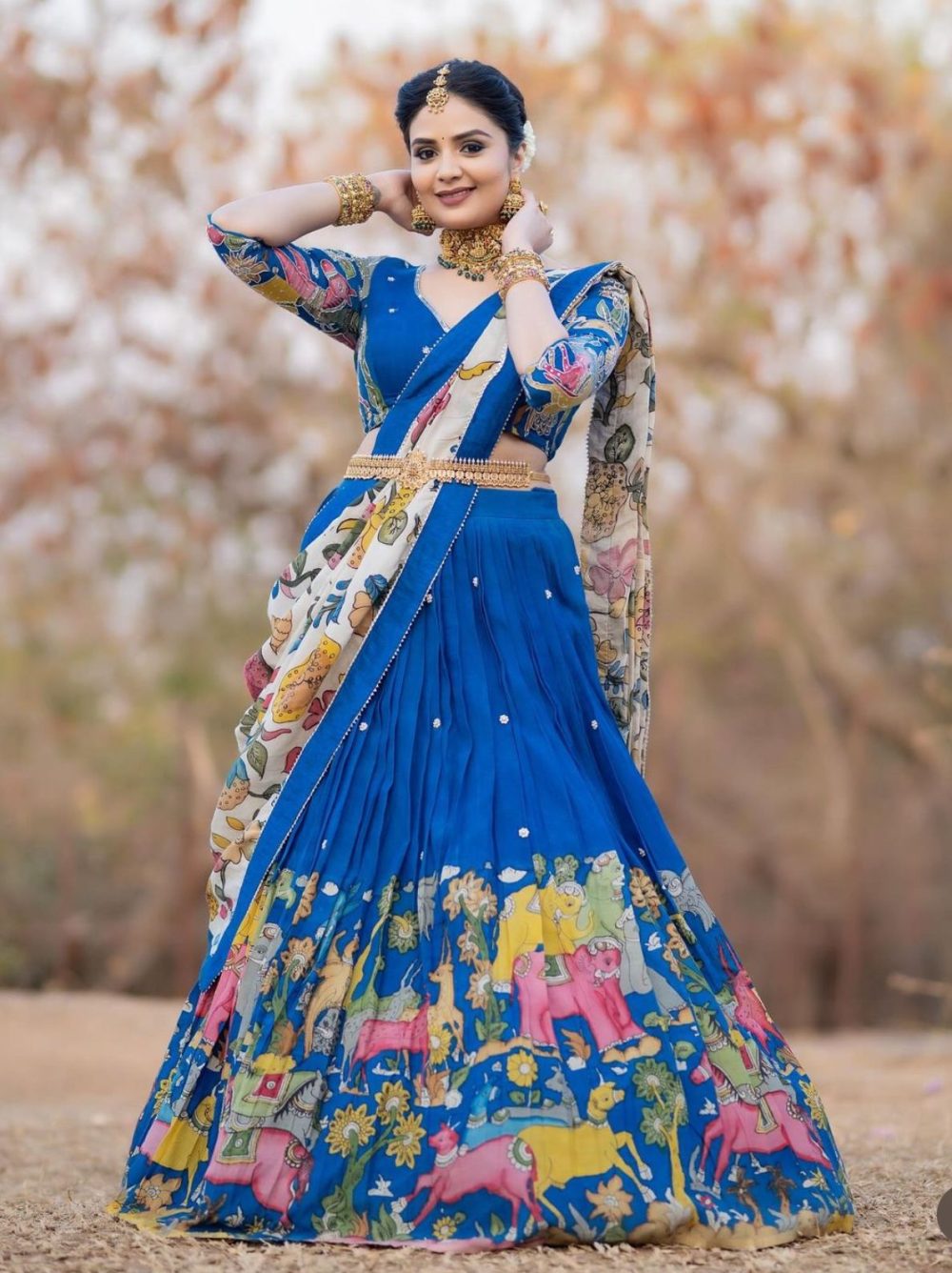 Blue Chant Crepe Printed Lehenga Choli - RoyalAnarkali