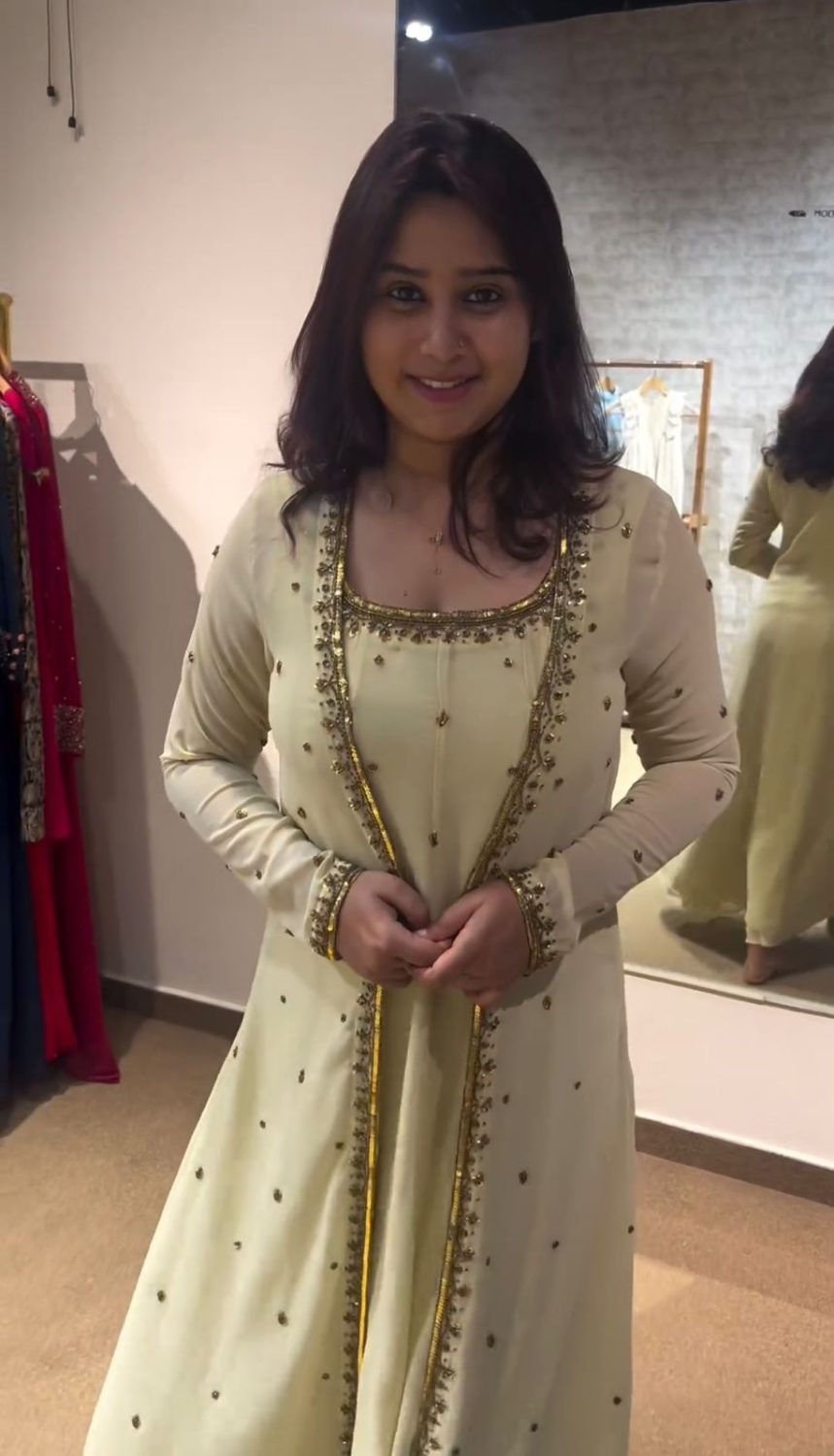 Fancy Cream Color Georgette Thread Sequence Shrug Salwar Suit