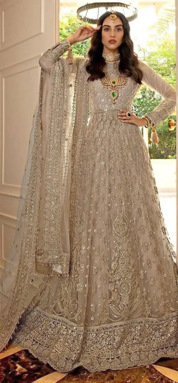 off white net anarkali